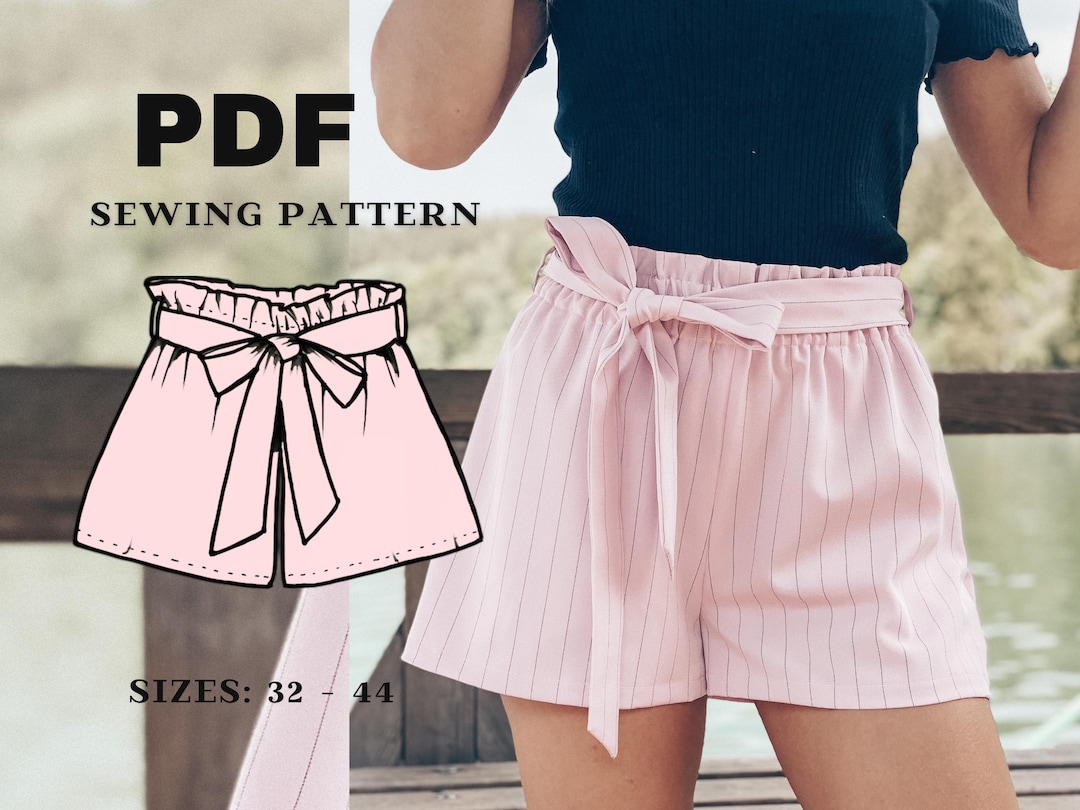 High Waist Paper-bag Shorts PDF Sewing Pattern, Girly and Sweet Belted ...