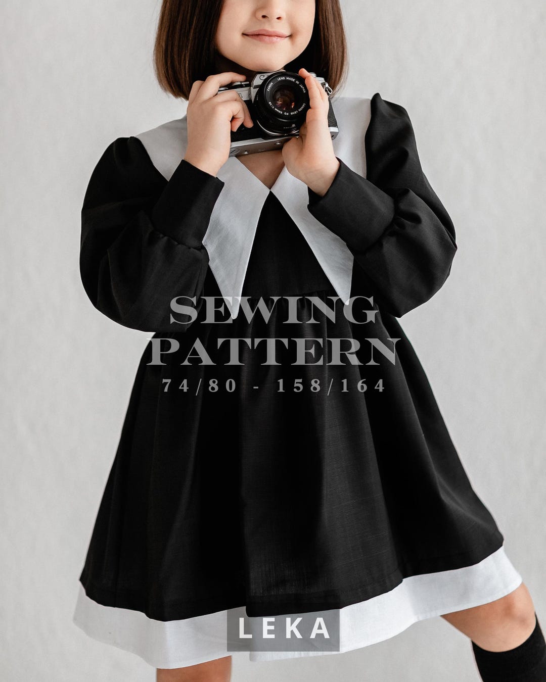 Girls Statement Collar Dress Sewing Pattern – Long Sleeve PDF Dress ...