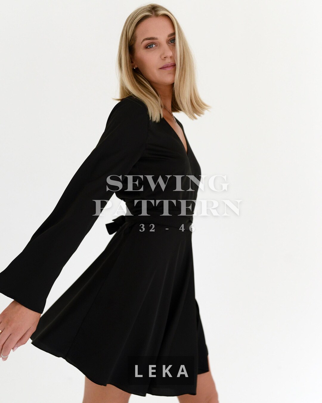 Sexy Wrap Dress PDF Sewing Pattern, Short Elegant Dress Digital Pattern ...