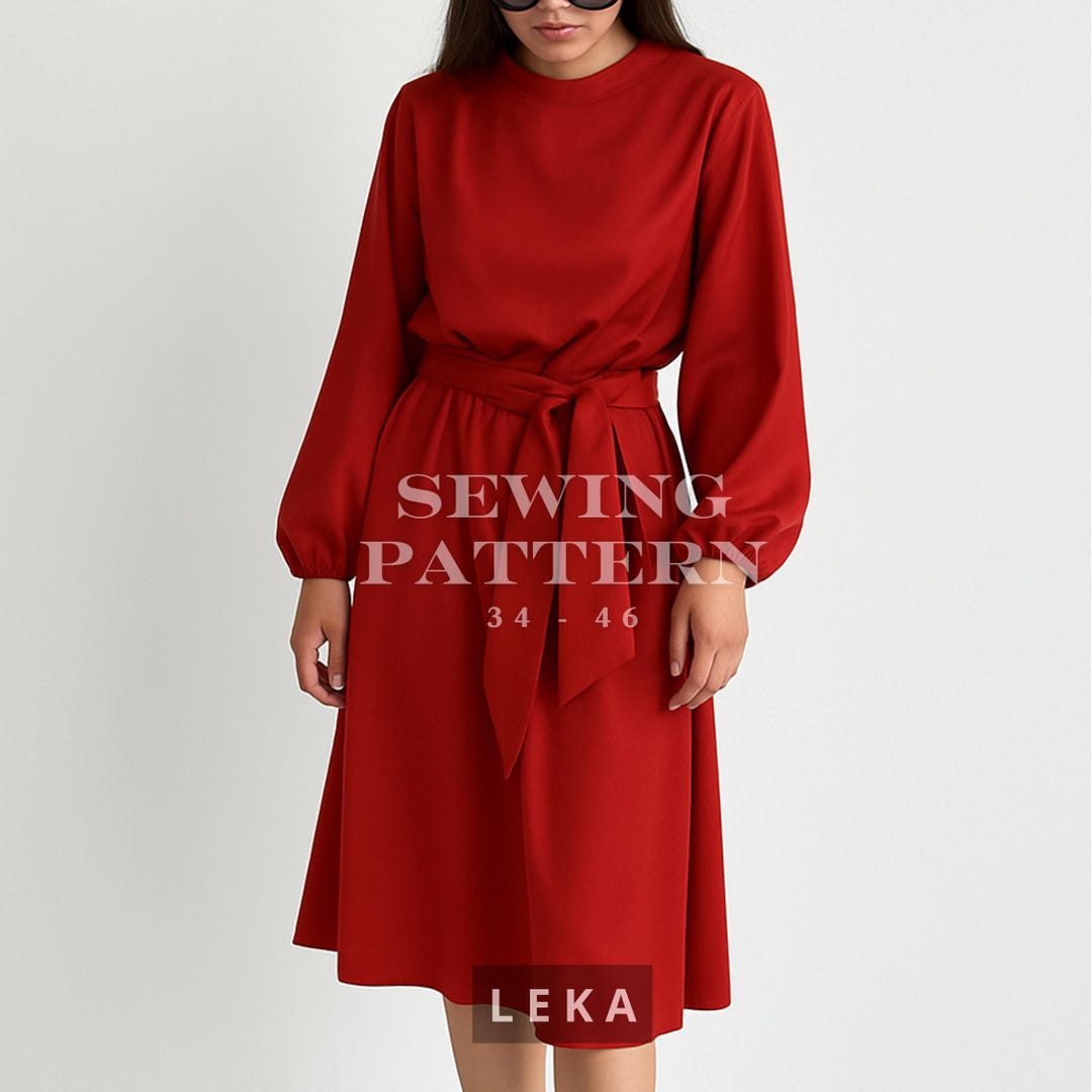 Long Elegant Dress PDF Sewing Pattern, Puff Sleeves Dres Sewing Pattern ...