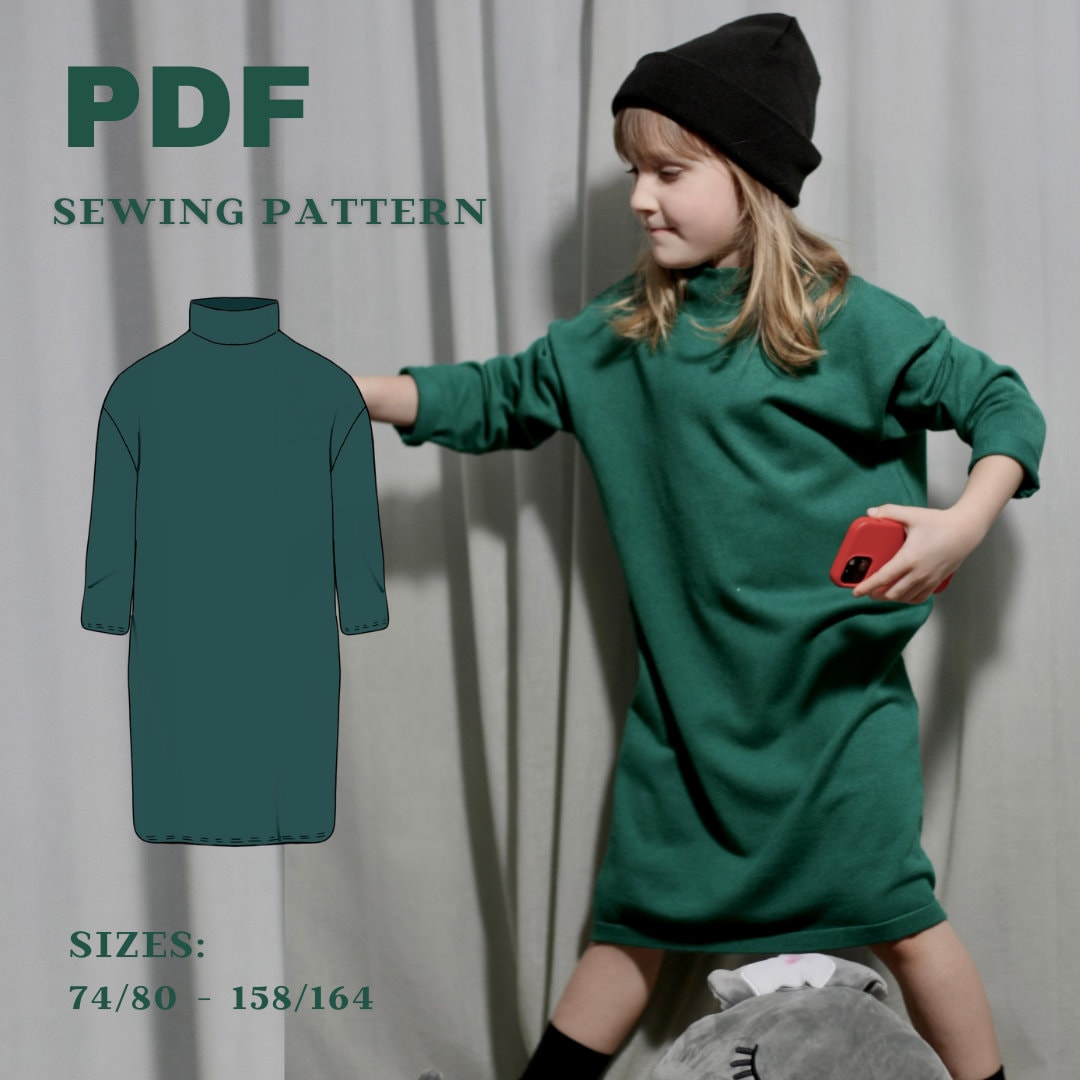Girl's Oversize Long Dress PDF Sewing Pattern, PDF Printable Casual ...