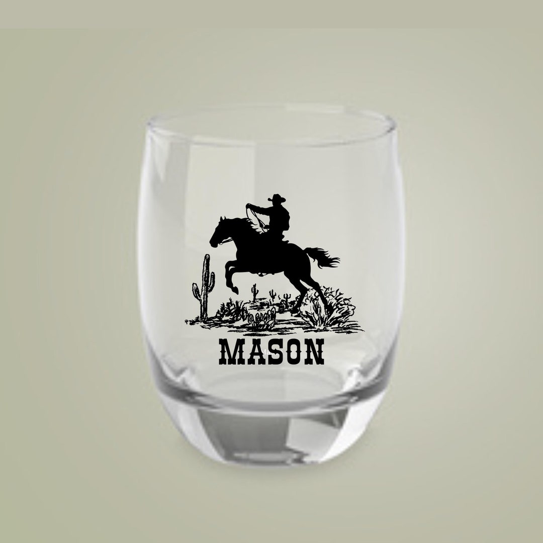 Cowboy Personalized Whiskey Glass, Western Cowboy Bourbon Glass, Ranch ...