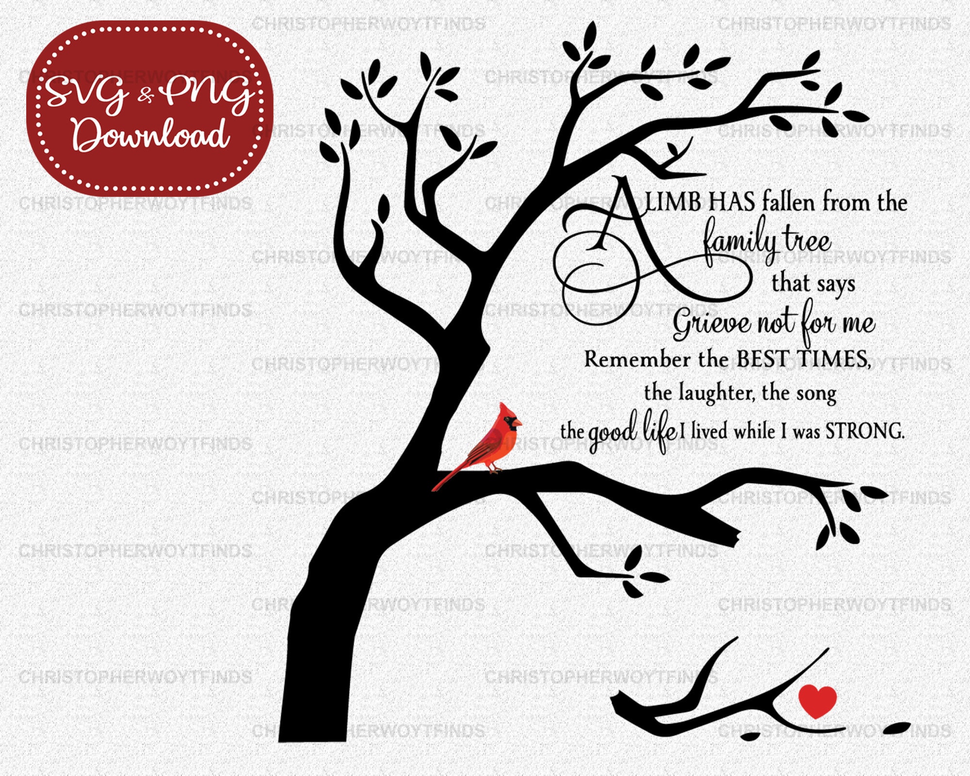 Cardinal A Limb has Fallen from Our Family Tree PNG Sympathy | Etsy