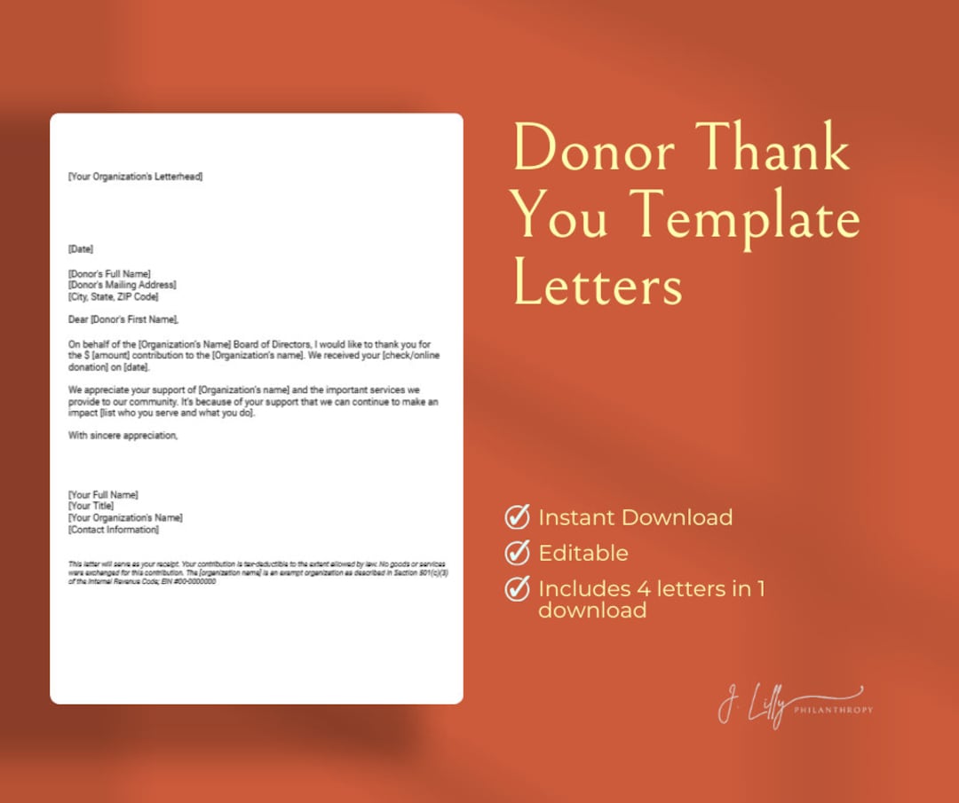 Donor Thank You Letter Templates - Etsy