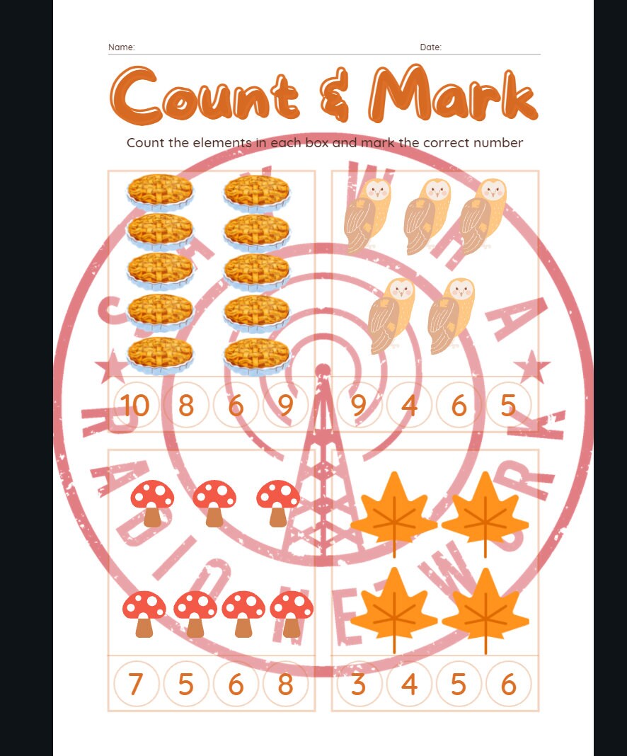 Printable Autumn - Count & Match Worksheet 3 Pages | Pre-k to 1st Grade ...
