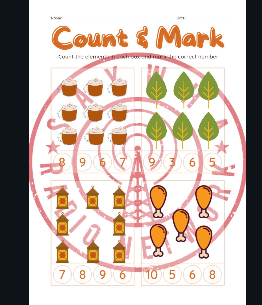 Printable Autumn - Count & Match Worksheet 3 Pages | Pre-k to 1st Grade ...
