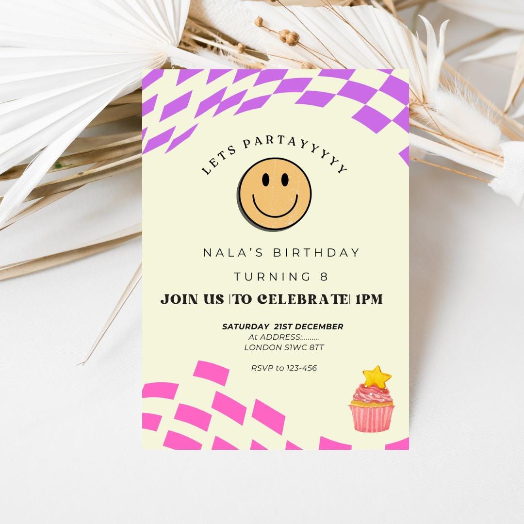Smiley Face Invitation,happy Face ,digital Editable,lets Party, Smiley ...