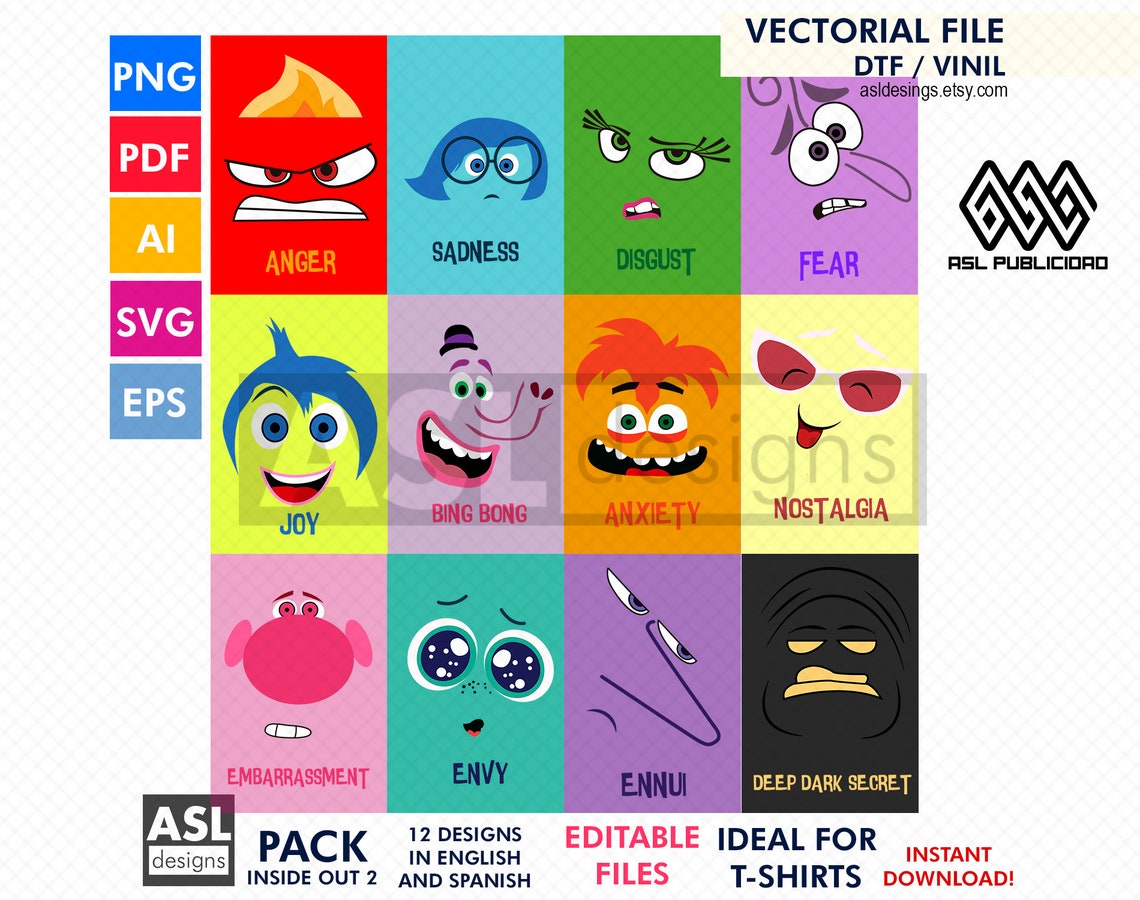 Inside Out Characters SVG, Inside Out Faces Pdf, Cricut Vector, Inside ...