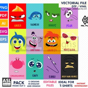 Inside Out Characters SVG, Inside Out Faces Pdf, Cricut Vector, Inside ...