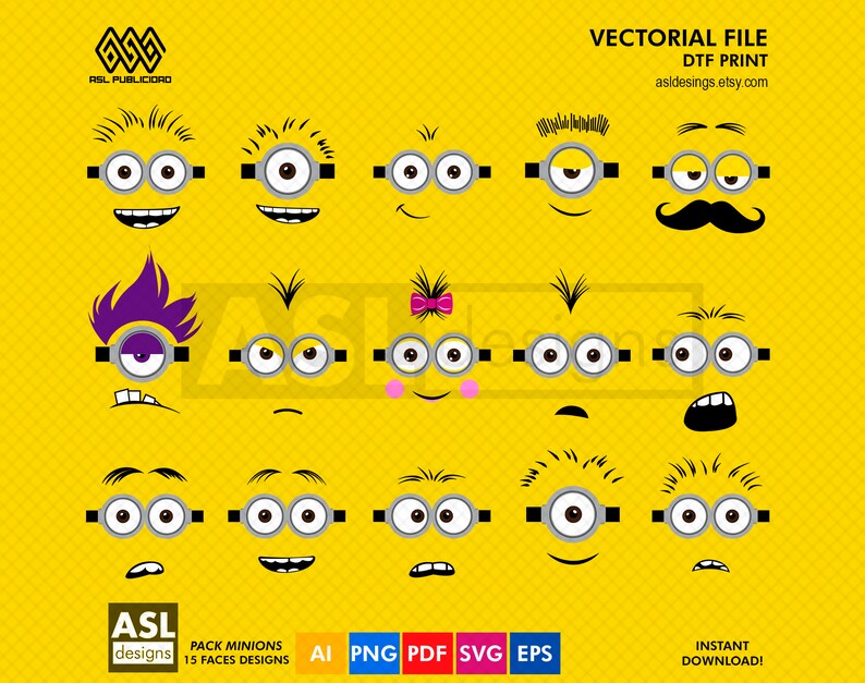 Minions Faces SVG, Minions Eyes Vector Bundle, Despicable Me Clip Art ...
