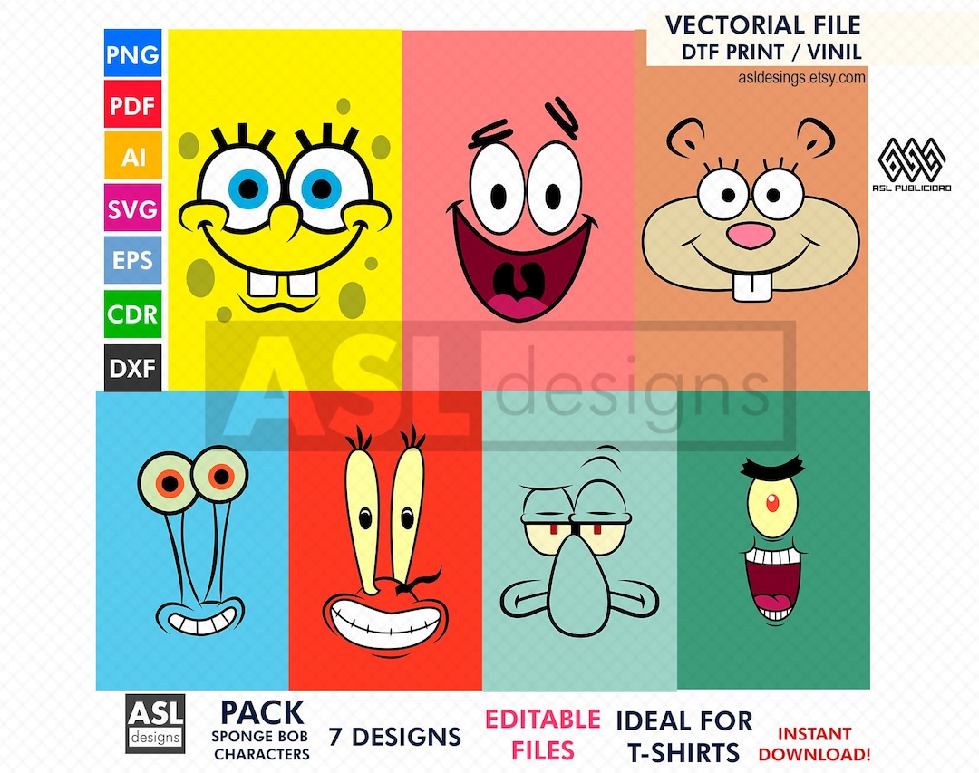 Personajes de Bob Esponja SVG, caras de Bob Esponja png, cricut, cameo ...
