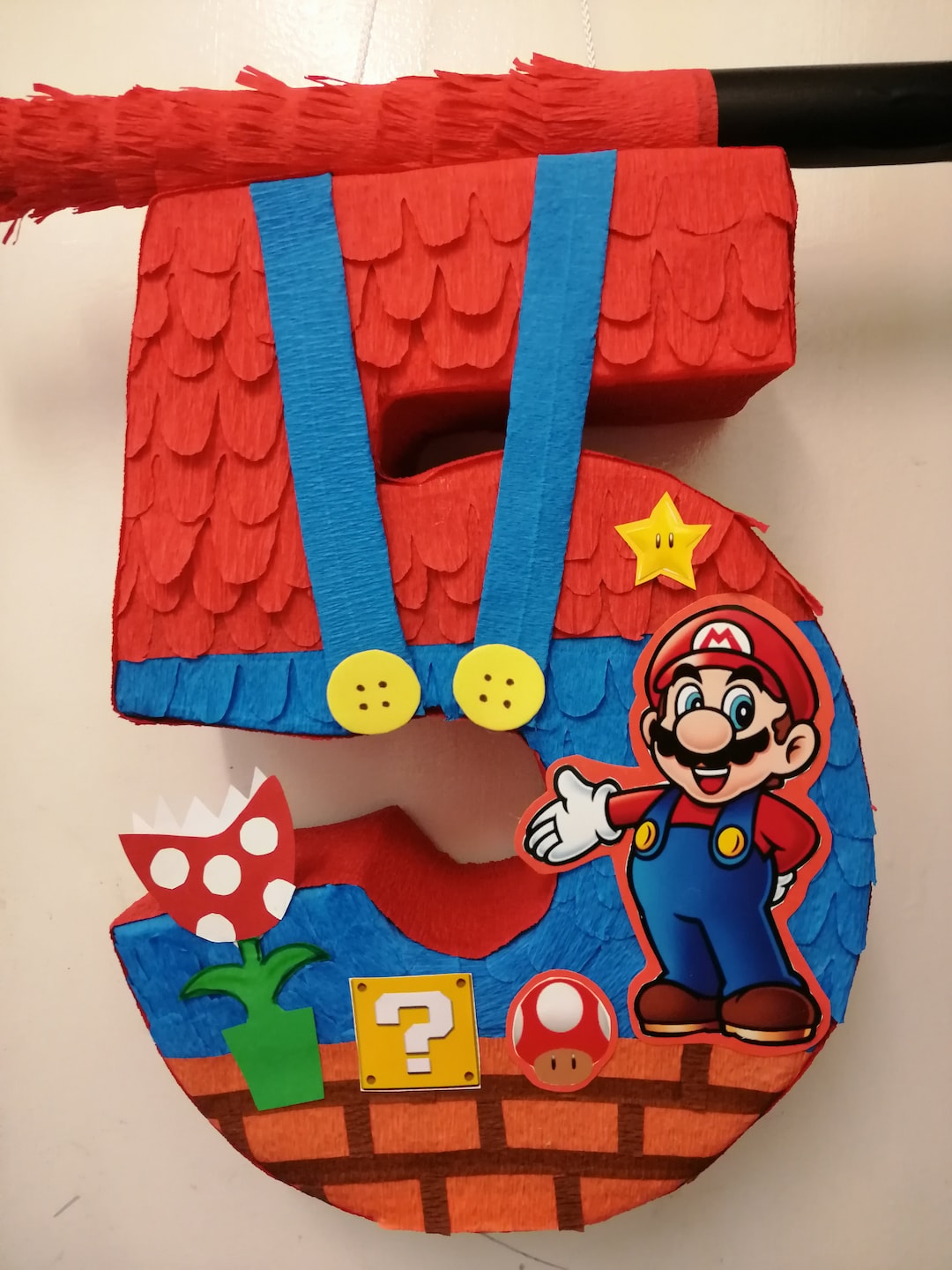 Number 5 Pinata Themed Mario Size 40cm With Stick Pinata Included ( Don ...