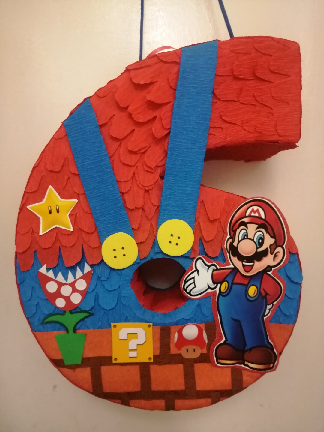 Number 6 Pinata Size Themed Mario 40cm With Stick Pinata Included ...