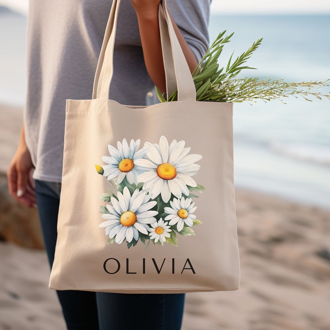 Custom Daisy Birth Flower Gift Bag Personalized Daisy Tote Bag Gift for ...