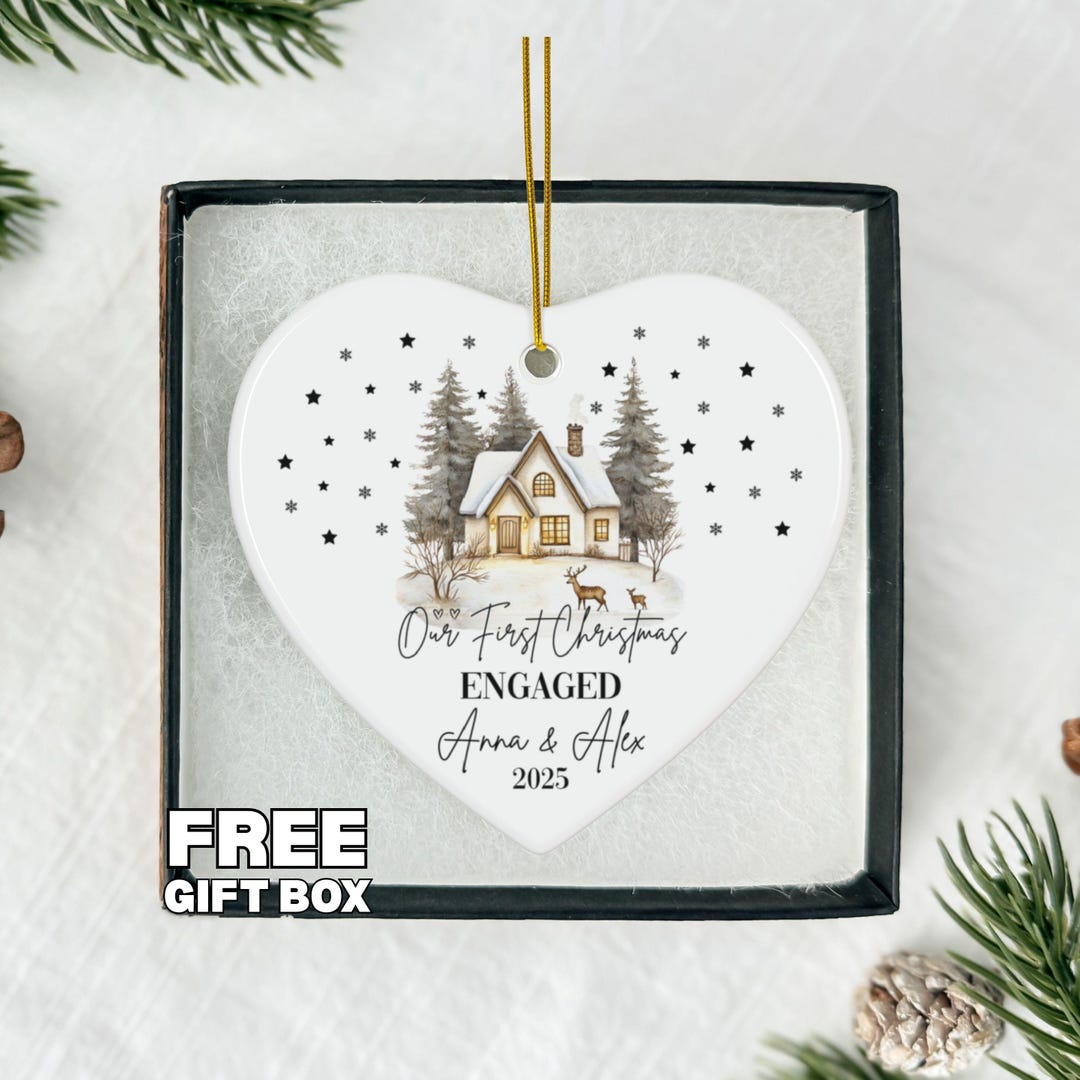 First Christmas Engaged Porcelain Ornament Personalized, Engagement ...