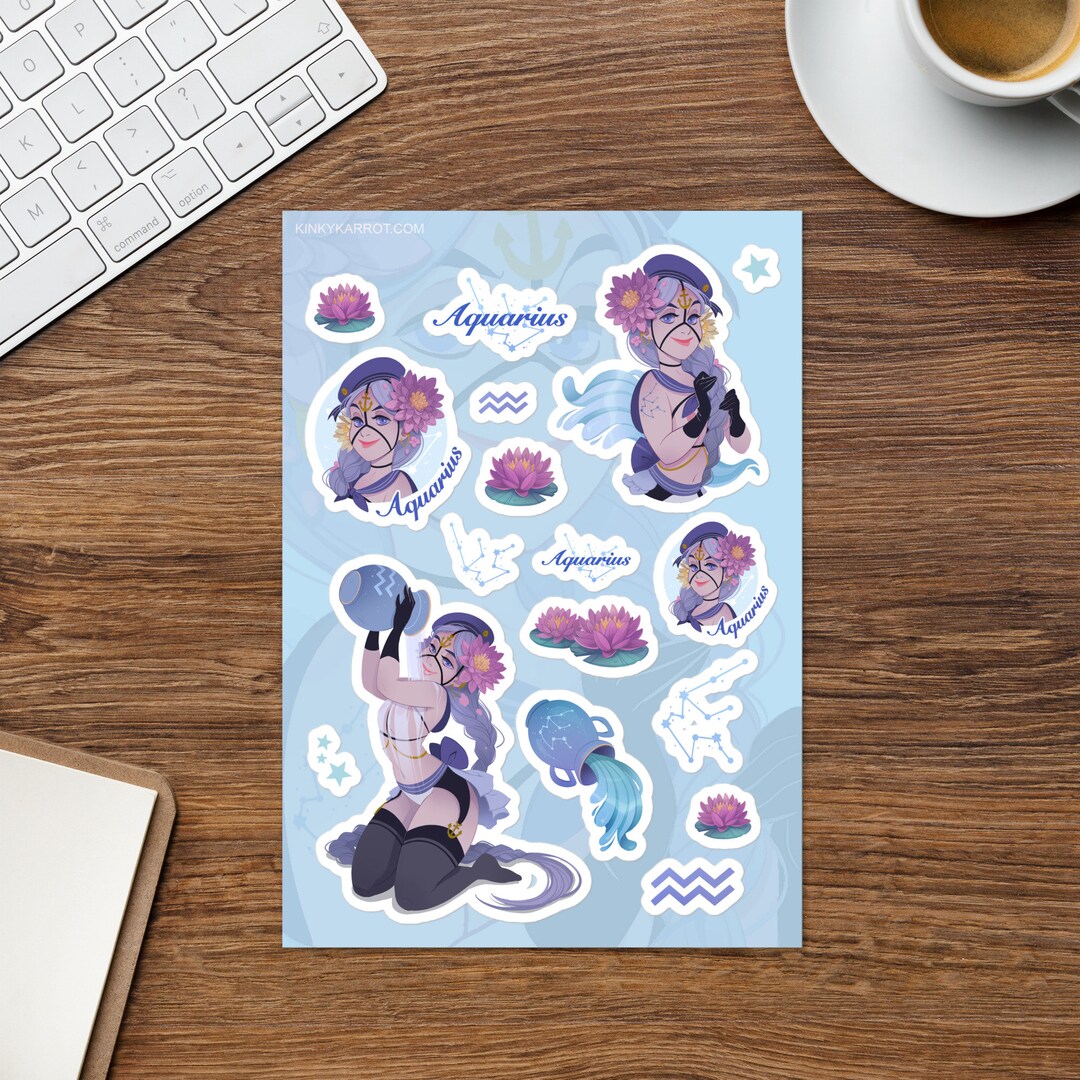 Aquarius Sticker Sheet Zodiac Sign Stickers Astrology Art - Etsy