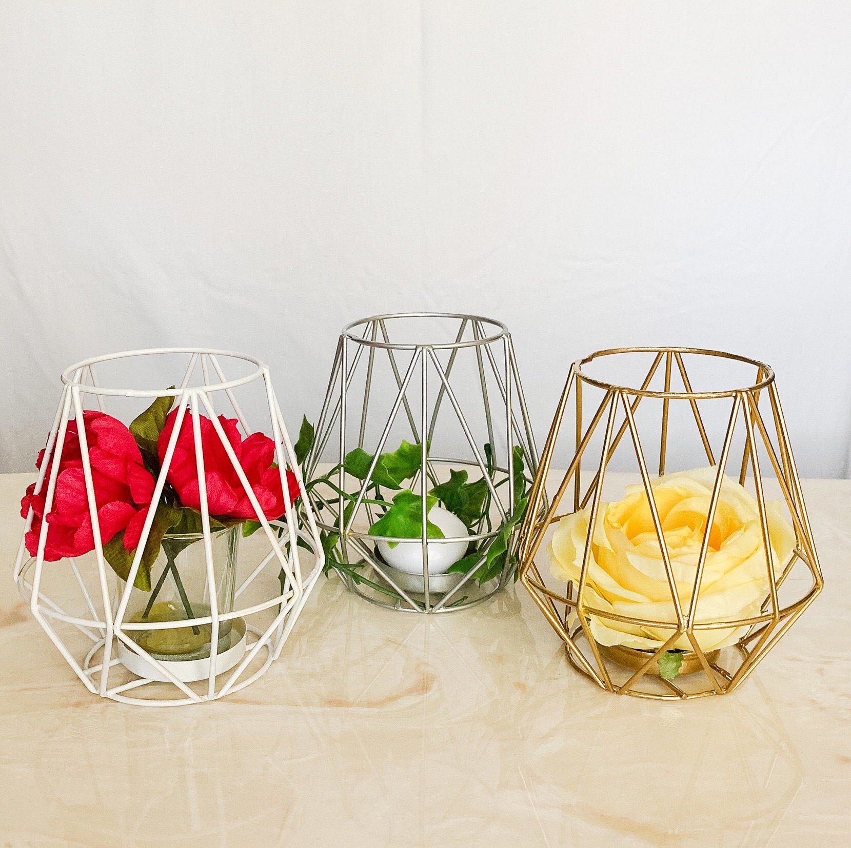 Geometric Candle Holder | White, Silver, & Gold | Centerpieces for ...