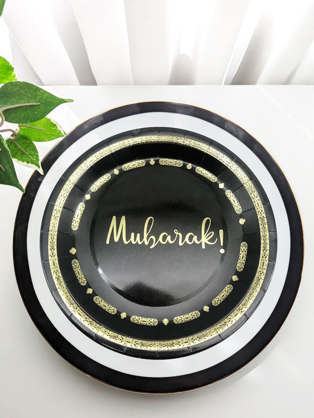 10pcs Kaaba Design Plates Umrah Hajj Mubarak Black Gold Disposable ...