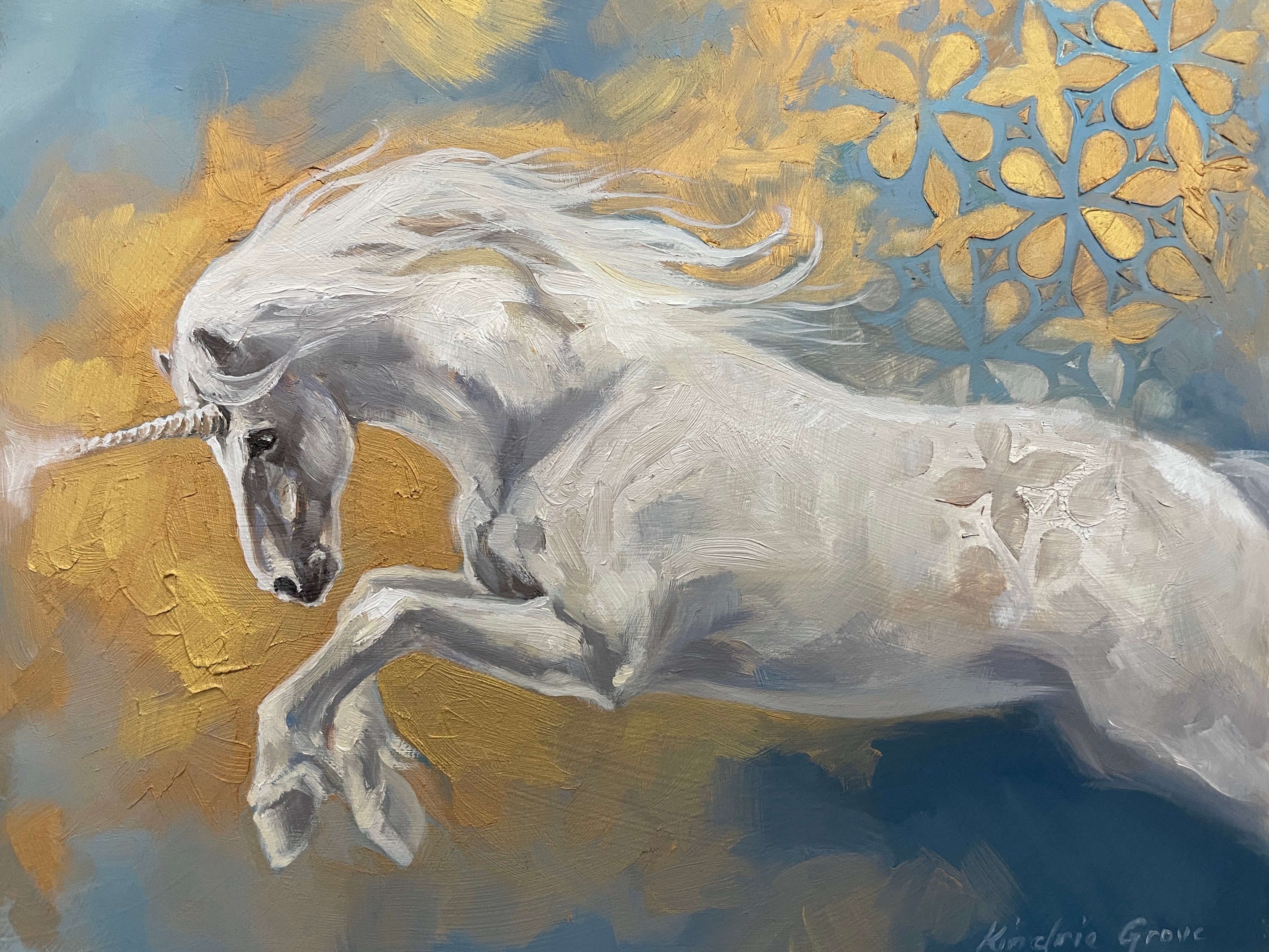 UNICORN OIL PAINTING, Golden Spirit, White Unicorn, Original Art ...