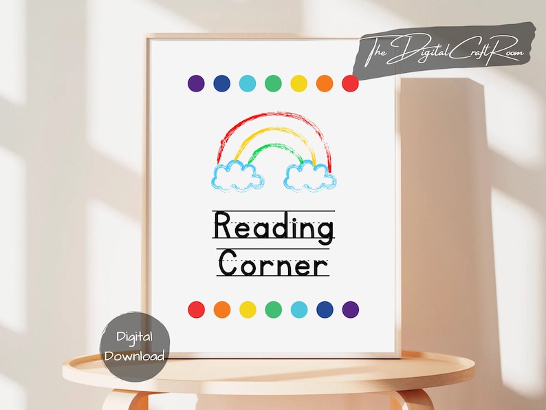 Reading Corner Sign, Let's Read, Reading Nook, Rainbow Classroom Decor ...
