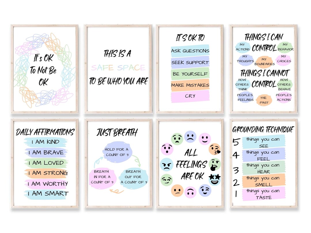 Mental Health Art, Set of 8 Mental Health Counseling Posters, Office ...