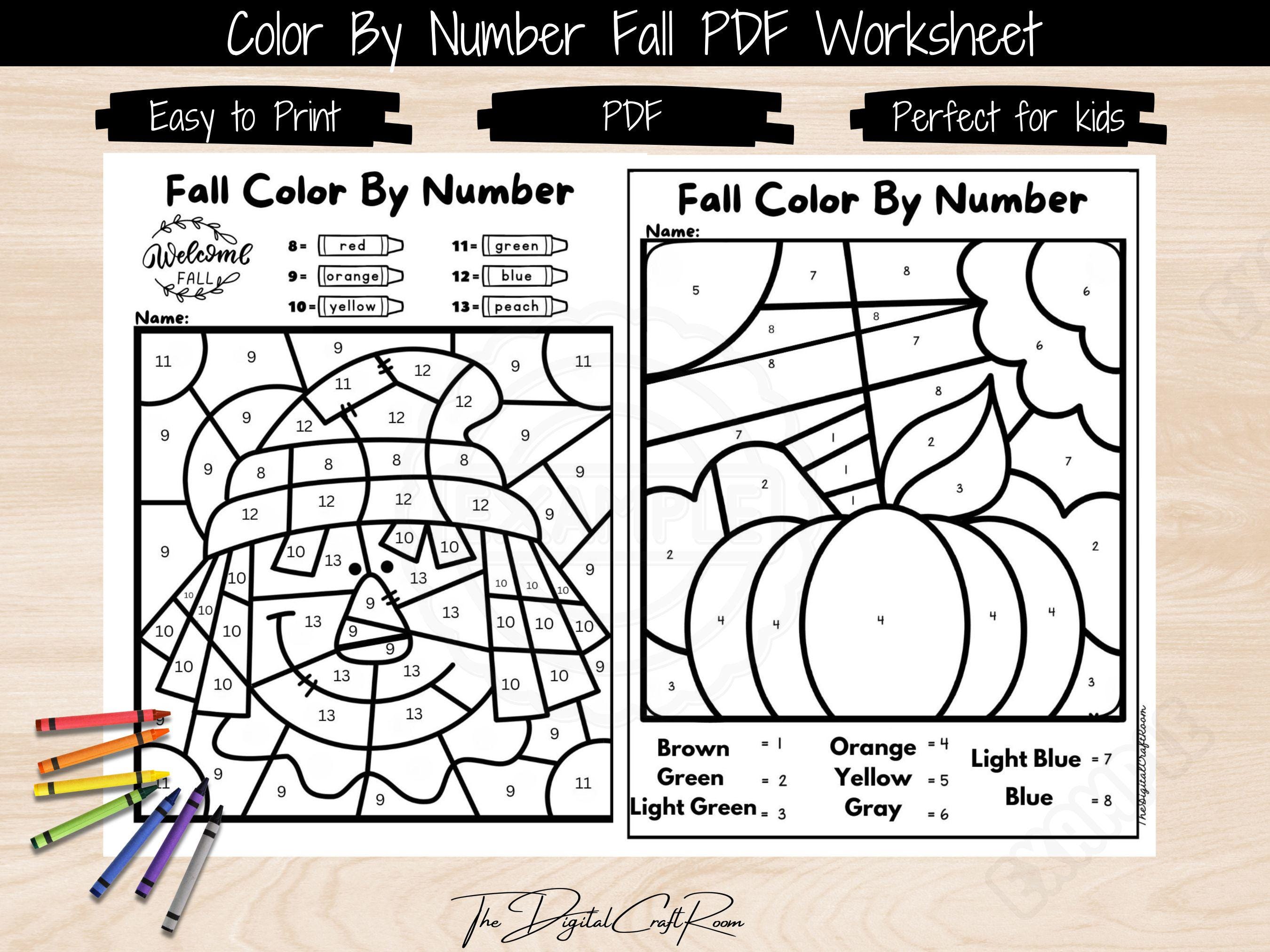 Fall Color by Number , Color by Number , Activity for Kids , Printable ...