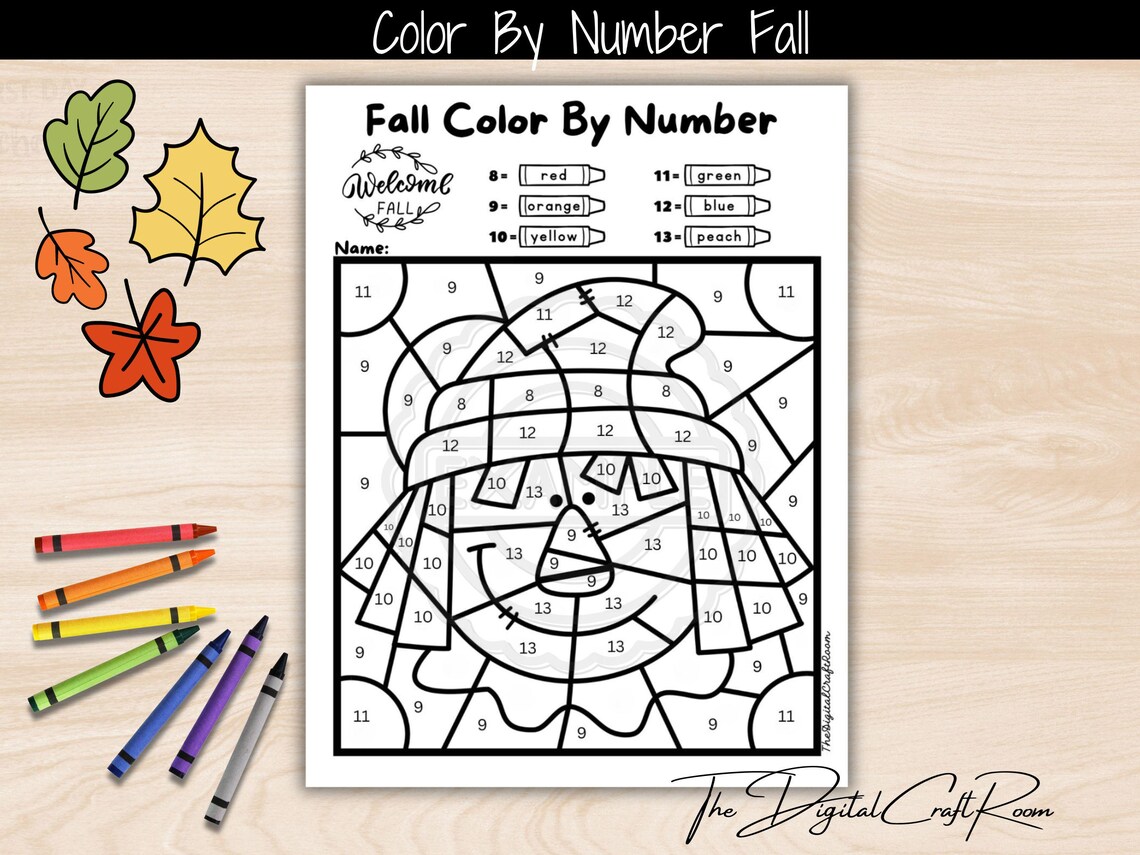 Autumn/fall Leaf Color by Number Coloring Page Scarecrow Thanksgiving ...