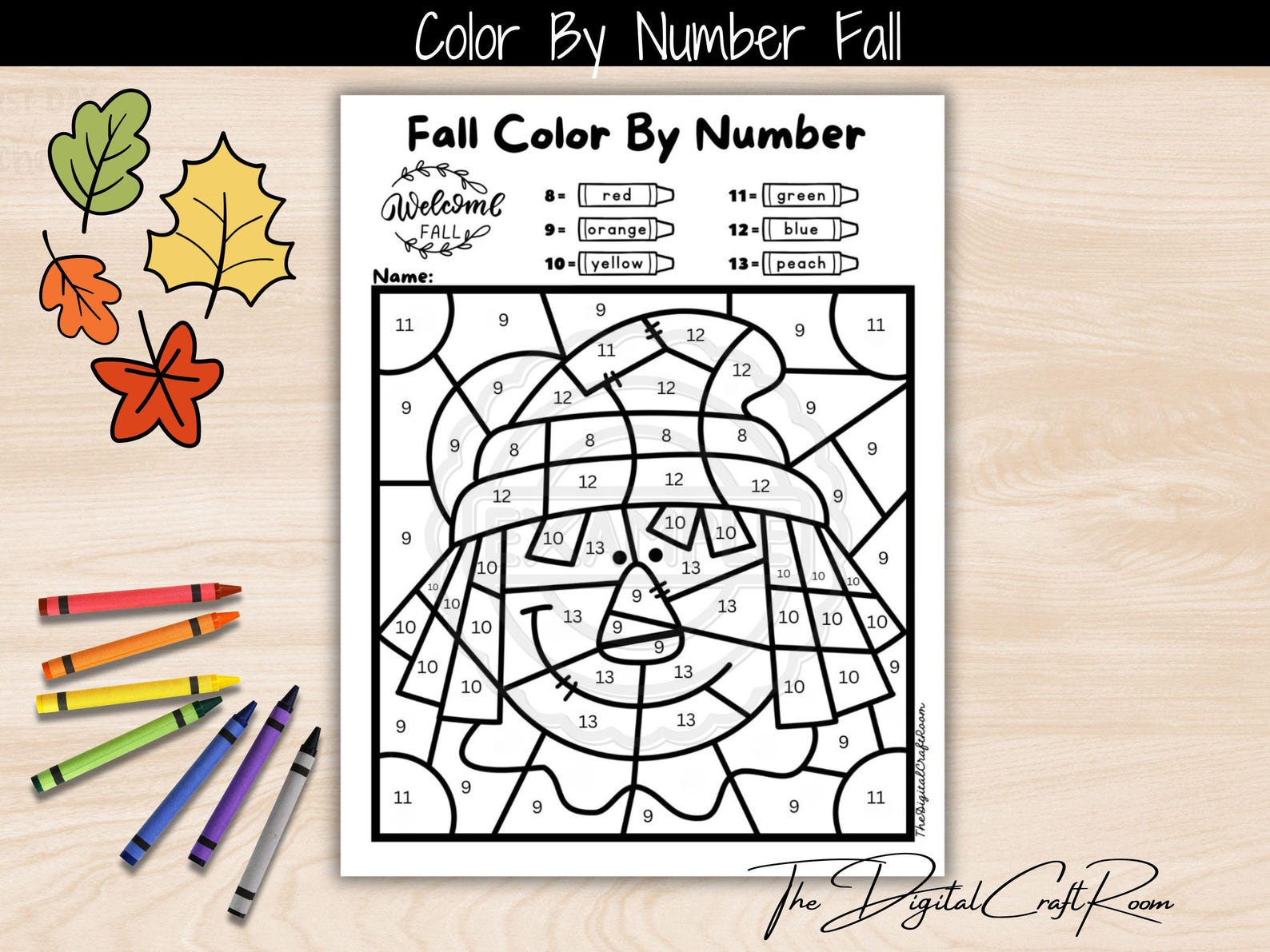 Autumn/fall Leaf Color by Number Coloring Page Scarecrow Thanksgiving ...