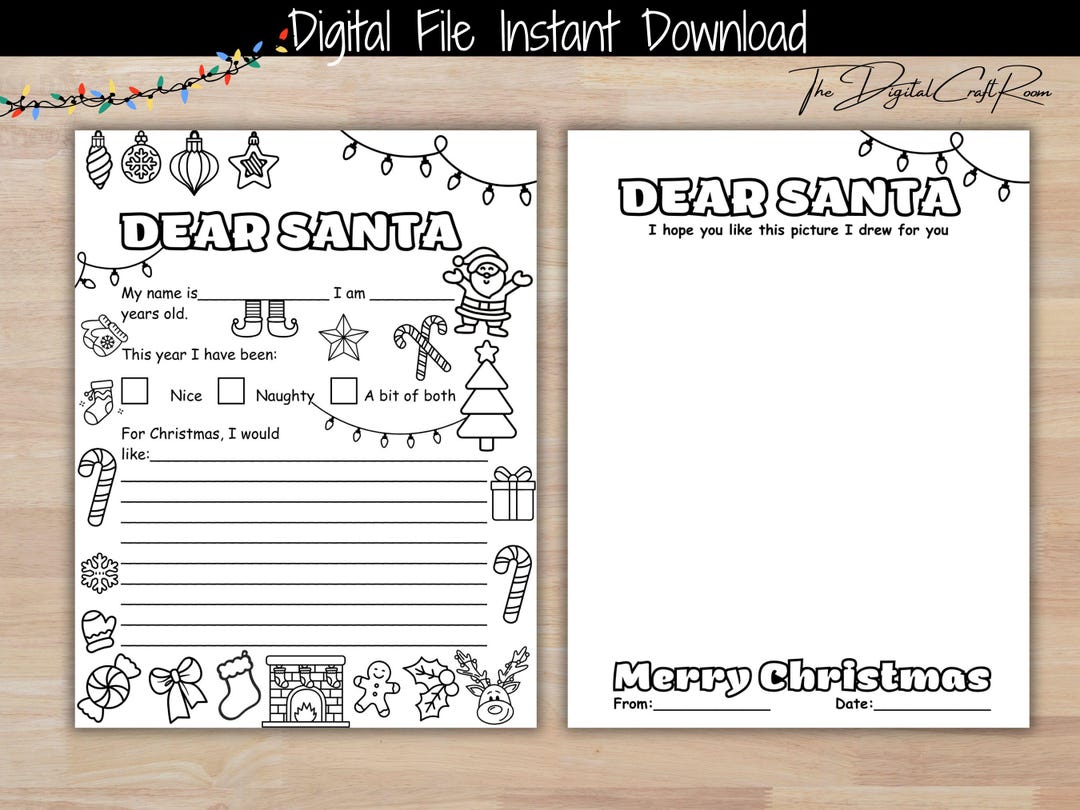 Letter to Santa Coloring Page Instant Download Printable Digital Kids ...