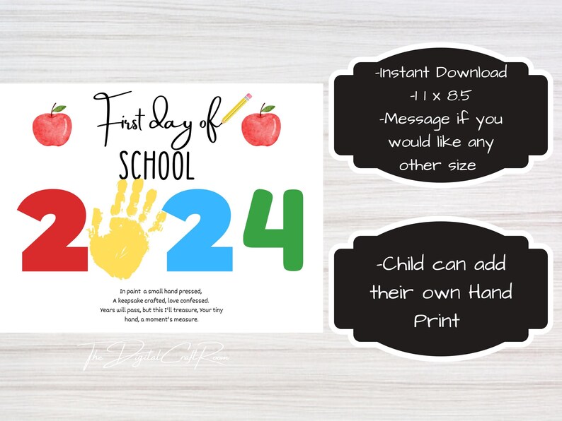 First Day of School Handprint Art, Kindergarten Preschool Handprint ...