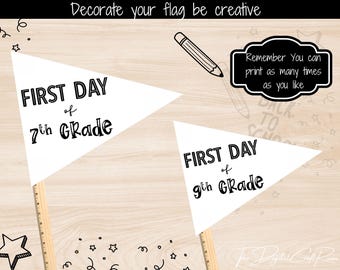 First Day of School Flags Printable Back to School Pennant Flags ...