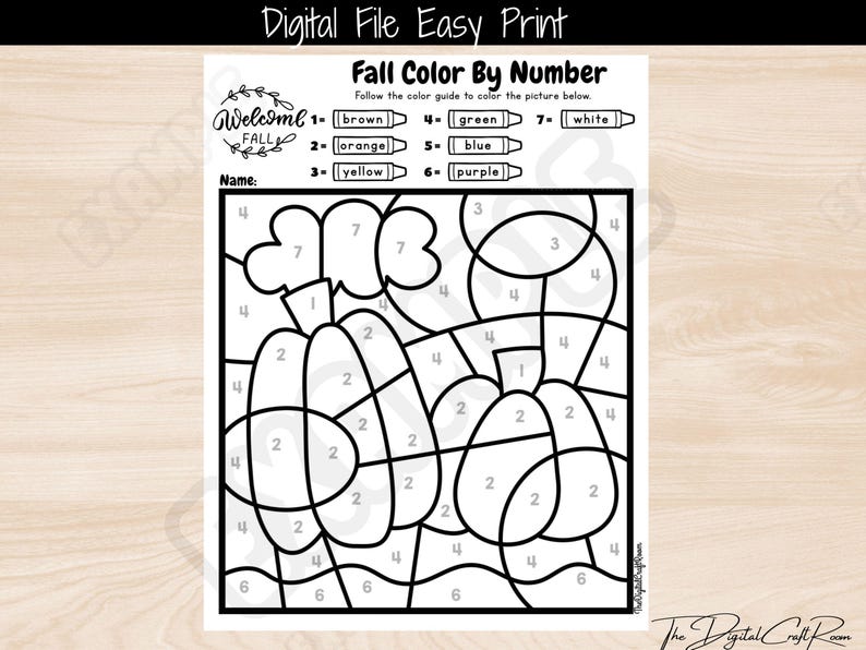 Fall Color by Number , Color by Number , Activity for Kids , Printable ...