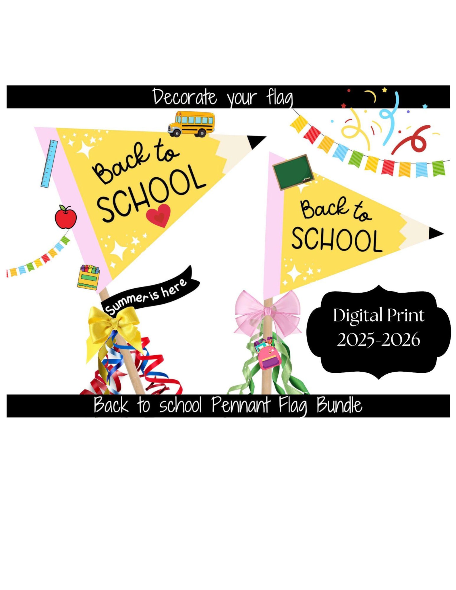 First Day of School Flags • Printable Back to School Pennant Flags ...