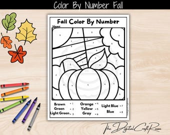 Autumn/fall Leaf Color by Number Coloring Page Scarecrow Thanksgiving ...