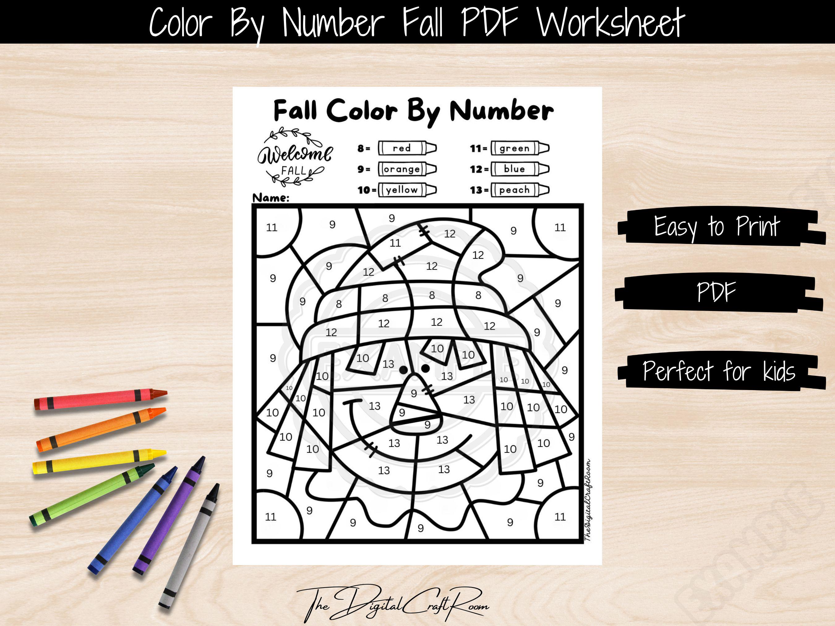 Autumn/fall Leaf Color by Number Coloring Page Scarecrow Thanksgiving ...