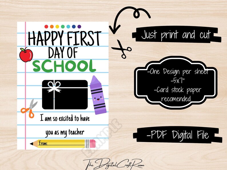 Printable First Day of School Gift Card Holder, Welcome Back to School ...