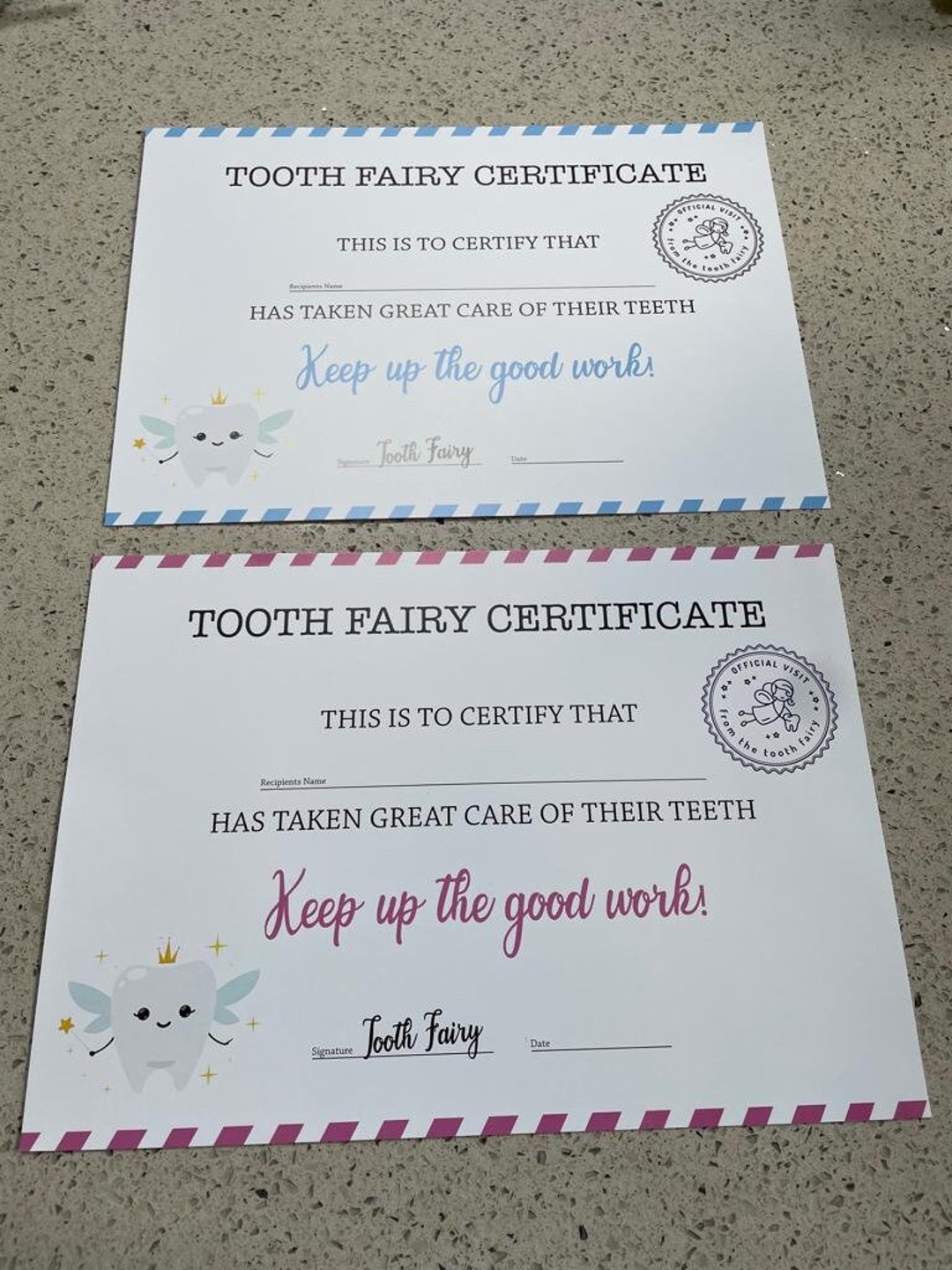 Tooth Fairy Certificate Celebrate Losing First Tooth - Etsy