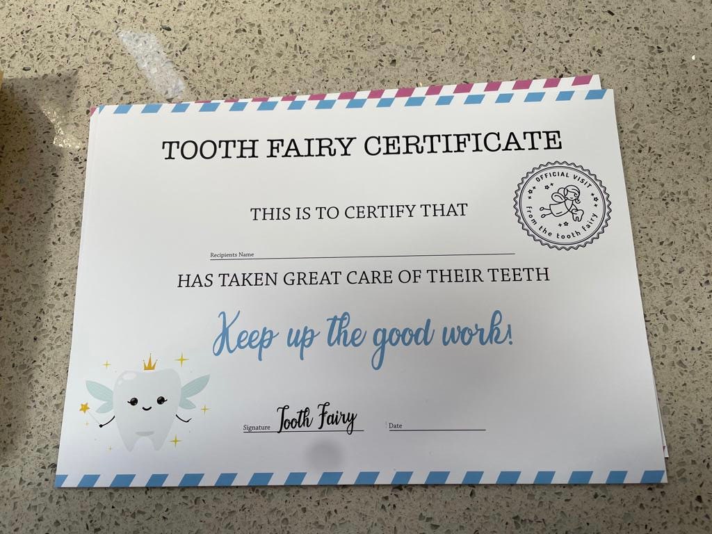Tooth Fairy Certificate Celebrate Losing First Tooth - Etsy