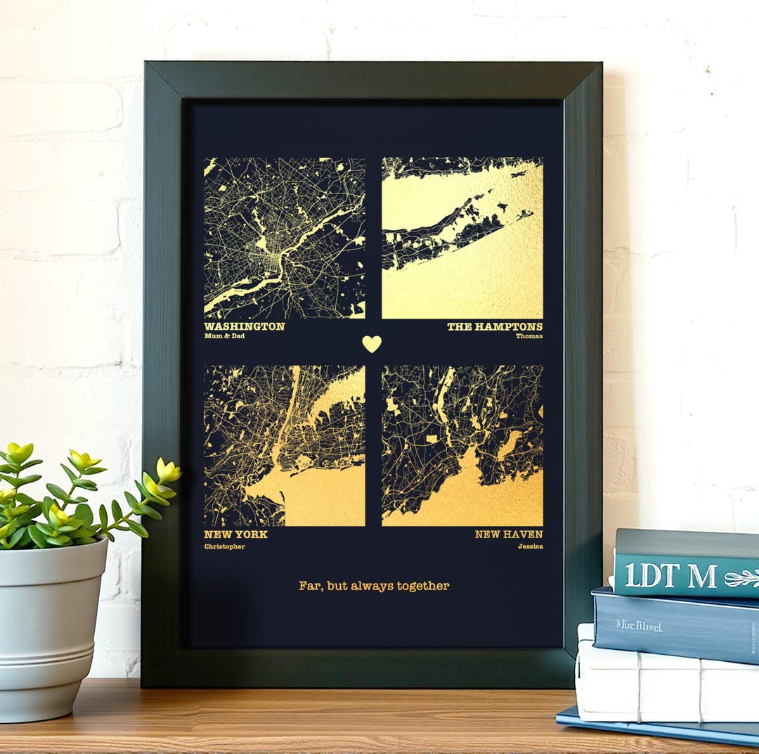 Custom Foil Map Print – Four Locations, Personalized Keepsake - Etsy