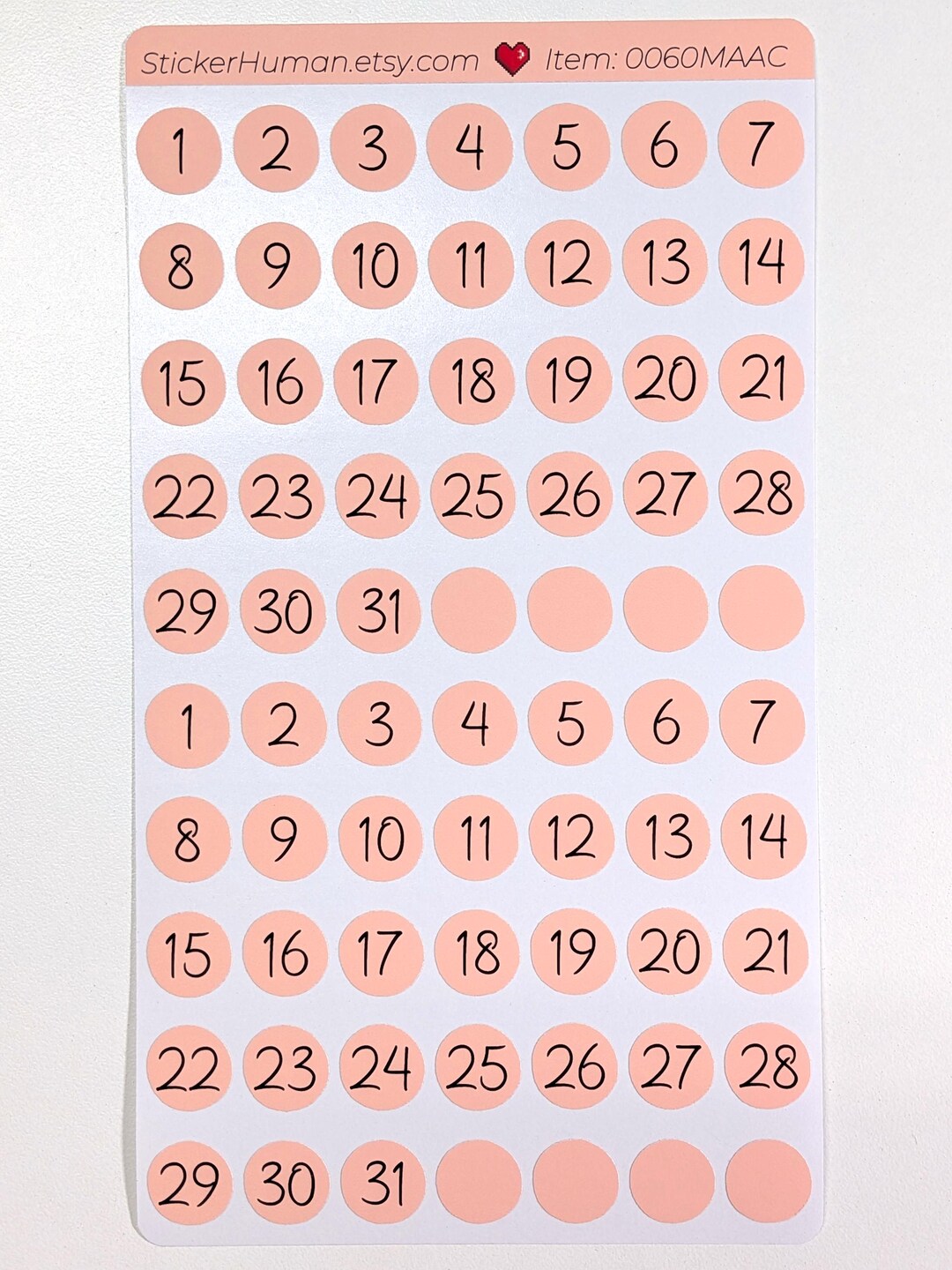 1-31 Month Number Stickers / Half Inch Circles / Pastel Orange ...