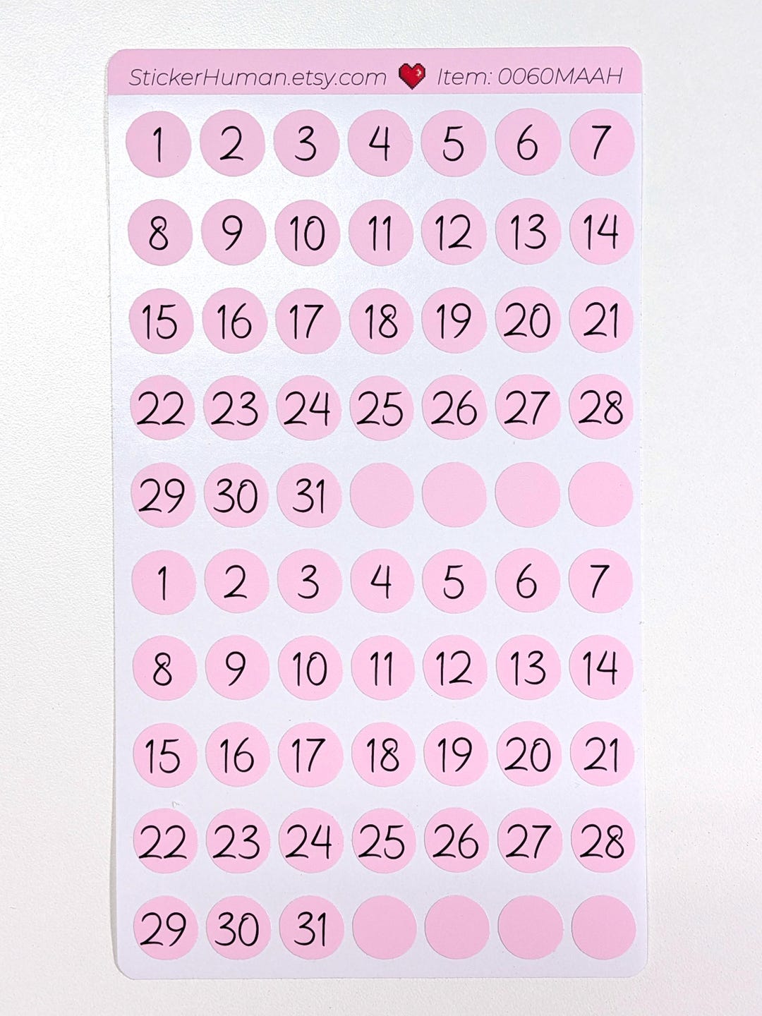 1-31 Month Number Stickers / Half Inch Circles / Pastel Pink / Planners ...