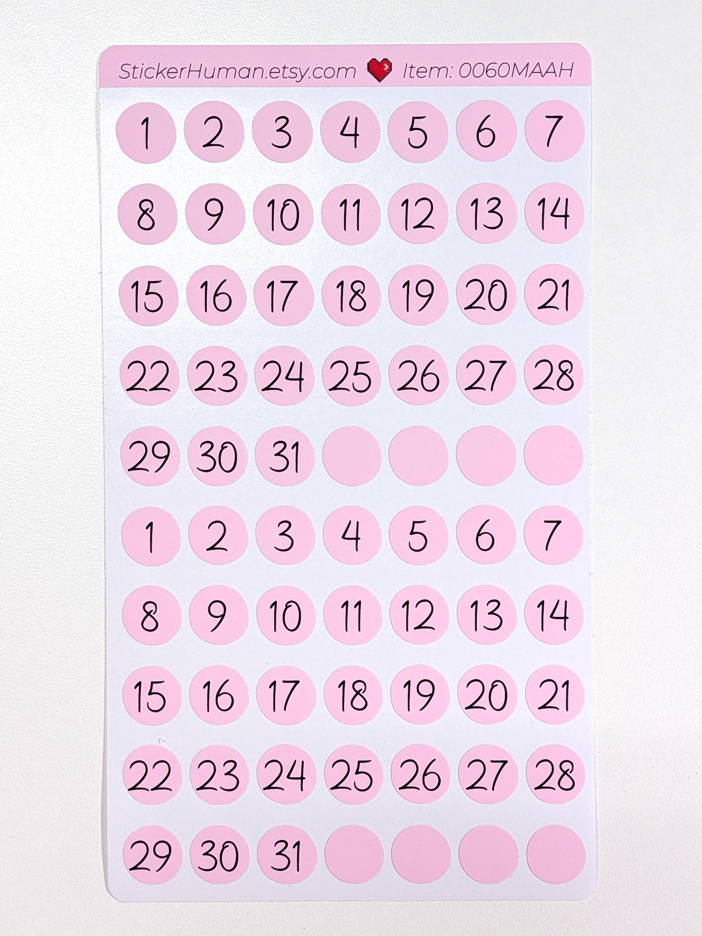 1-31 Month Number Stickers / Half Inch Circles / Pastel Pink / Planners ...