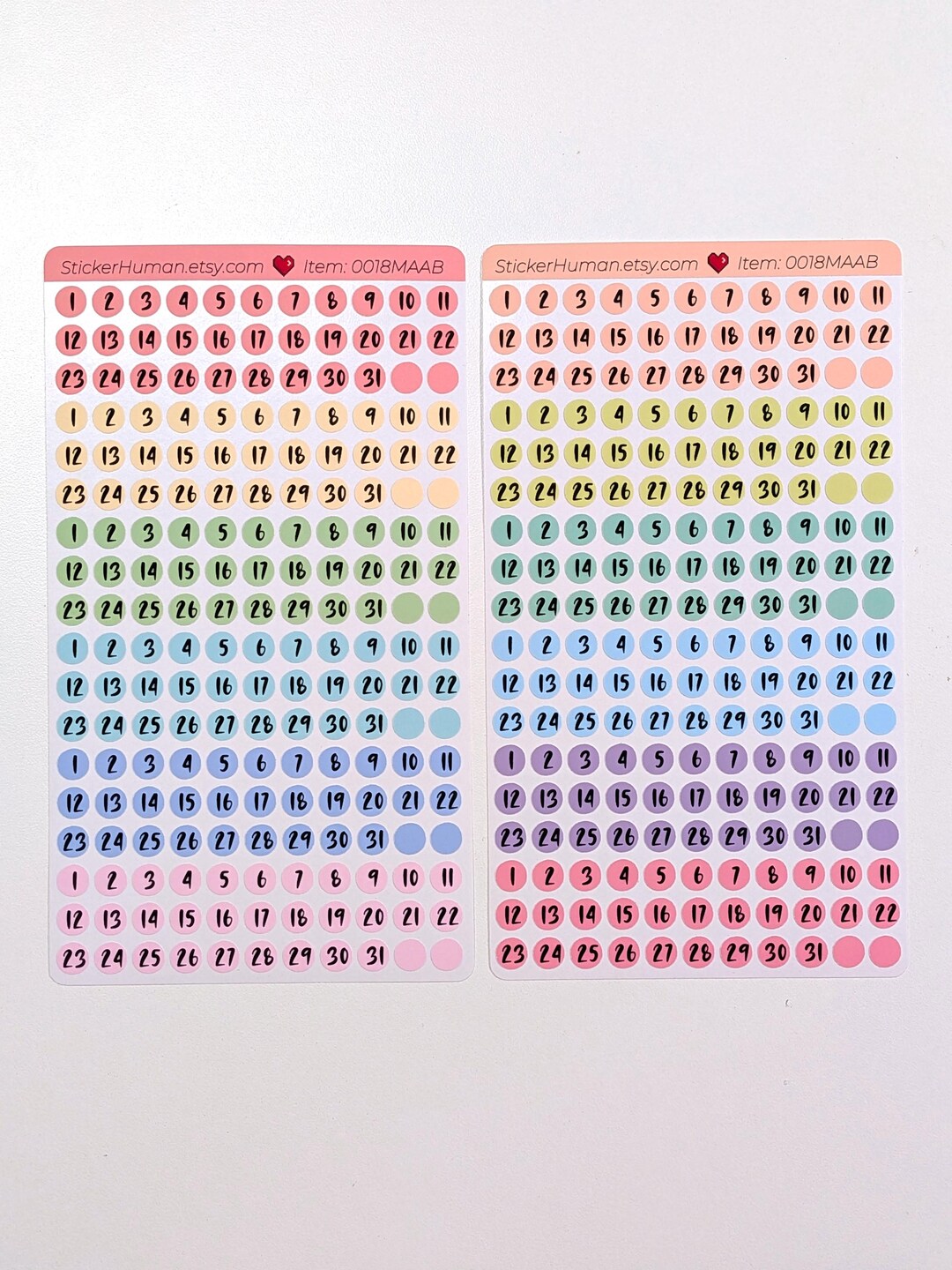 Date Dots 1-31 / 12 Months / Pastel Rainbow / Vibrant / Journals ...