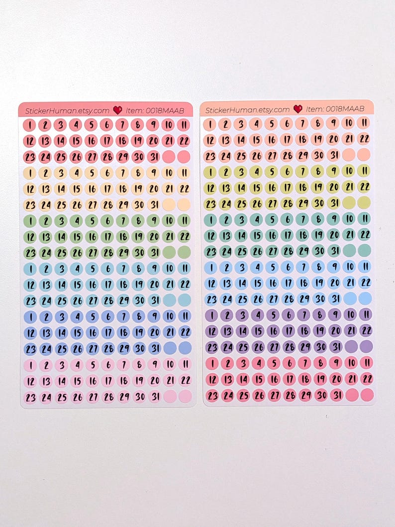 Date Dots 1-31 / 12 Months / Pastel Rainbow / Vibrant / Journals ...