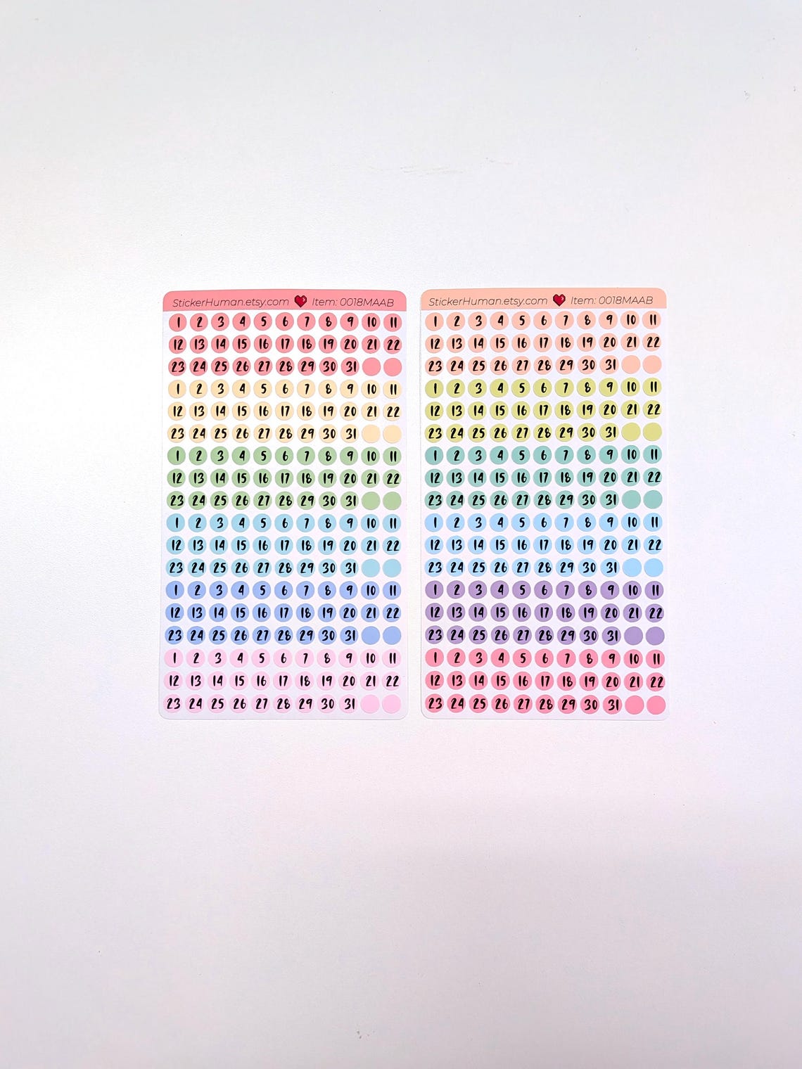Date Dots 1-31 / 12 Months / Pastel Rainbow / Vibrant / Journals ...