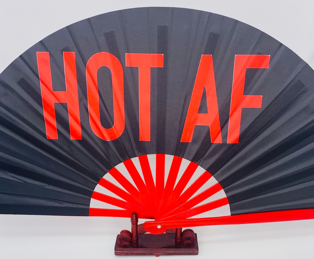 Exclusive “HOT AF” Red and Black Bamboo Hand-fan|rave Fan|hand Fan ...