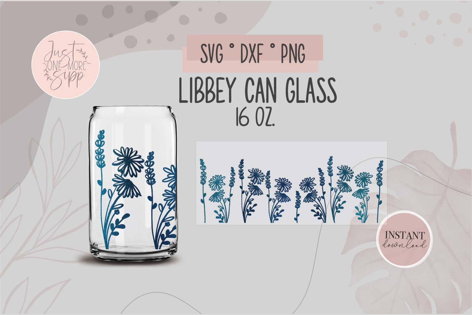 Wildflowers 16 Oz Libbey Glass Cut File Boho Floral Svg - Etsy