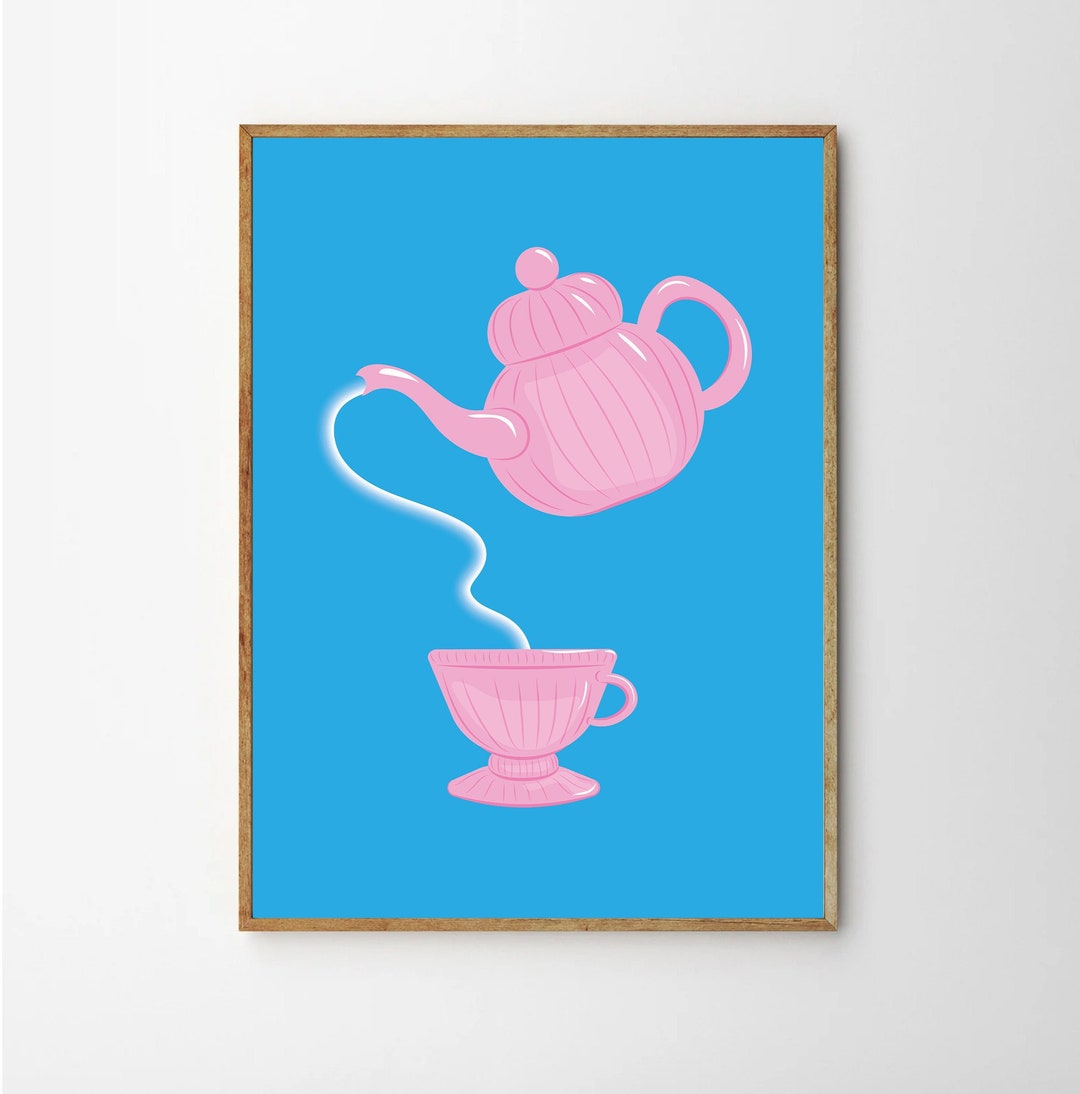 Pink Tea Pot Print, Colourful Poster, Digital Art Download, Fun Home ...