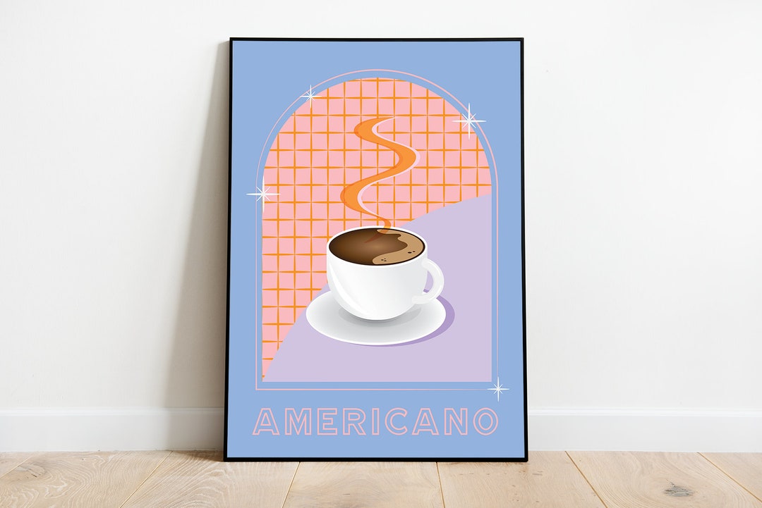 Americano Coffee Poster, Retro Wall Print, Coffee Bar Decor, Cute ...