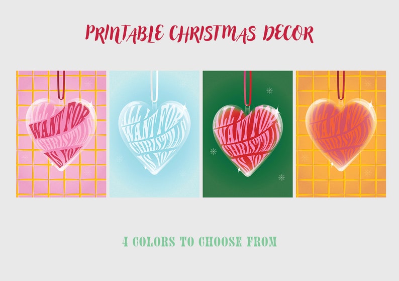 All I Want for Christmas is You Poster, Glass Heart Ornament Print ...